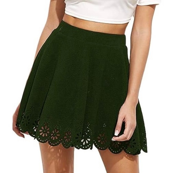 Skirts | Green Laser Cut Hem Skirt | Poshmark
